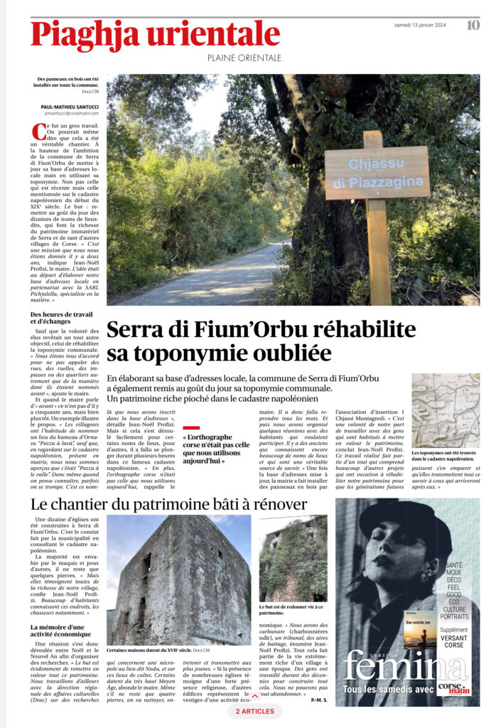 La commune réhabilite sa toponymie oubliée - Serra di Fium'Orbu